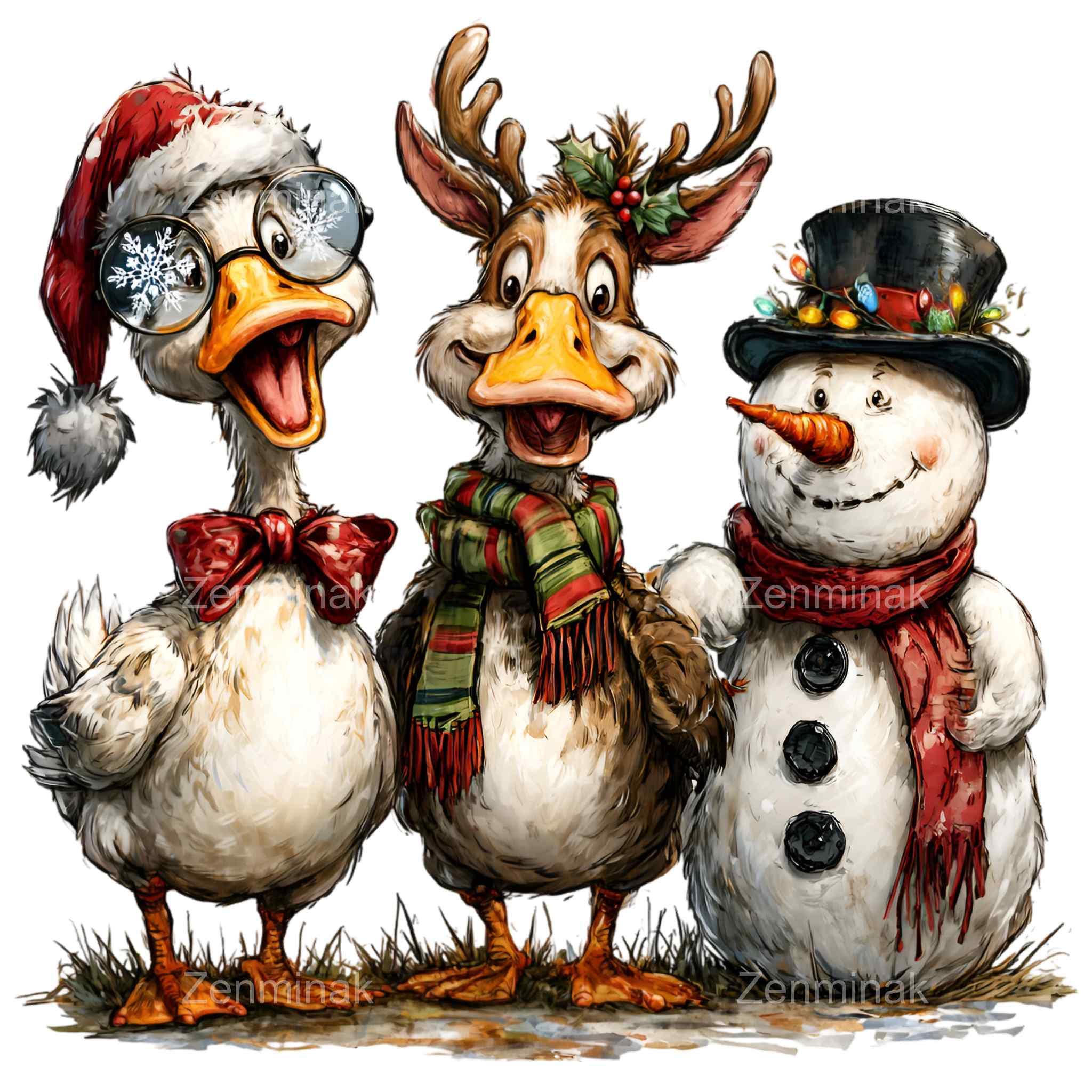 15 PNG Christmas Geese PNG – Funny Holiday Goose Trio Clipart – Dressed ...