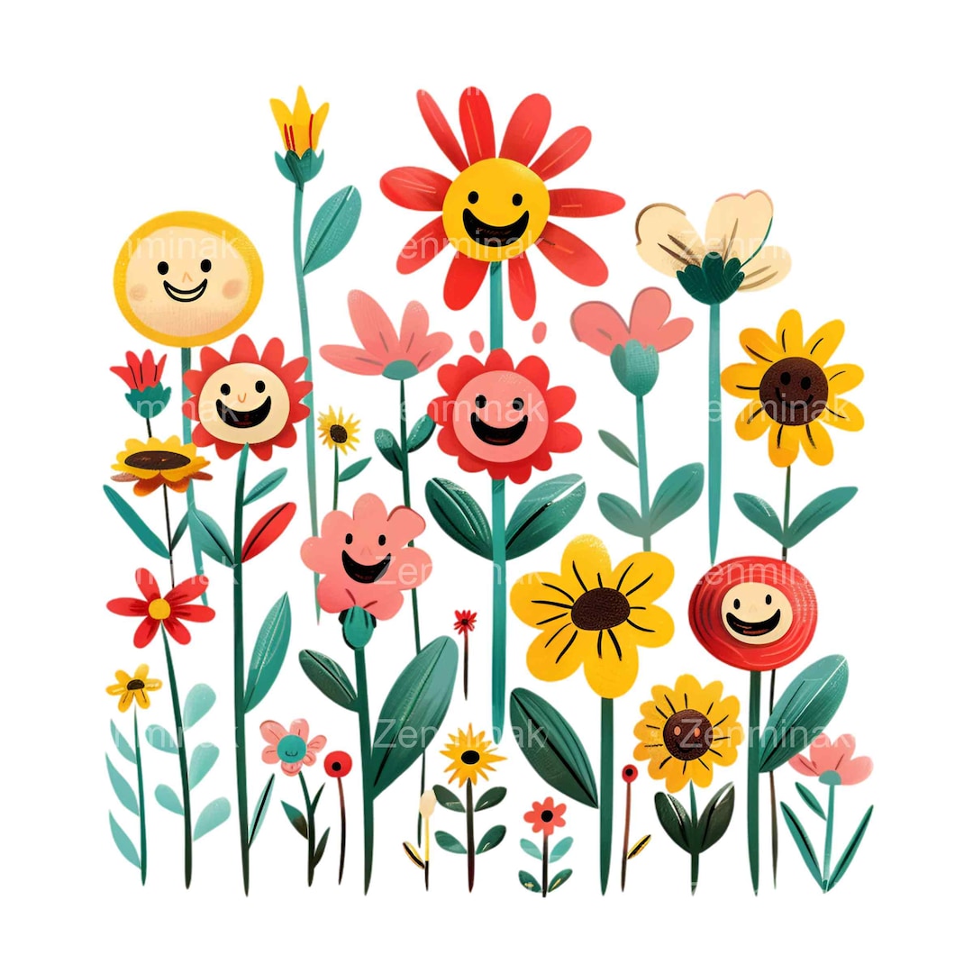 23 Happy Flowers PNG Clipart, Cute Smiling Floral Art, Cheerful Cartoon ...