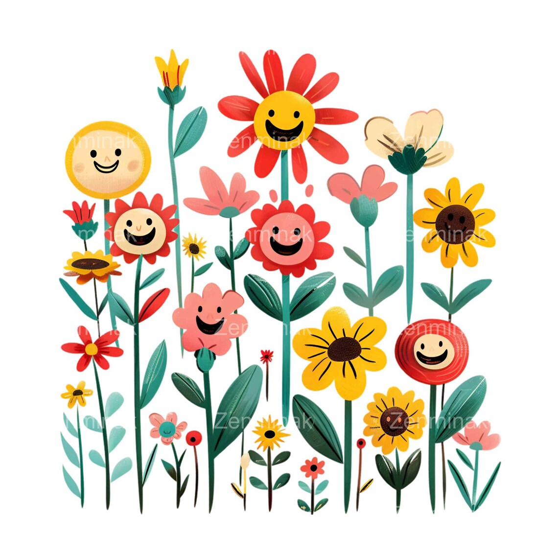 23 PNG Happy Spring Flowers Clipart, Smiling Floral Garden, Kids Nature ...