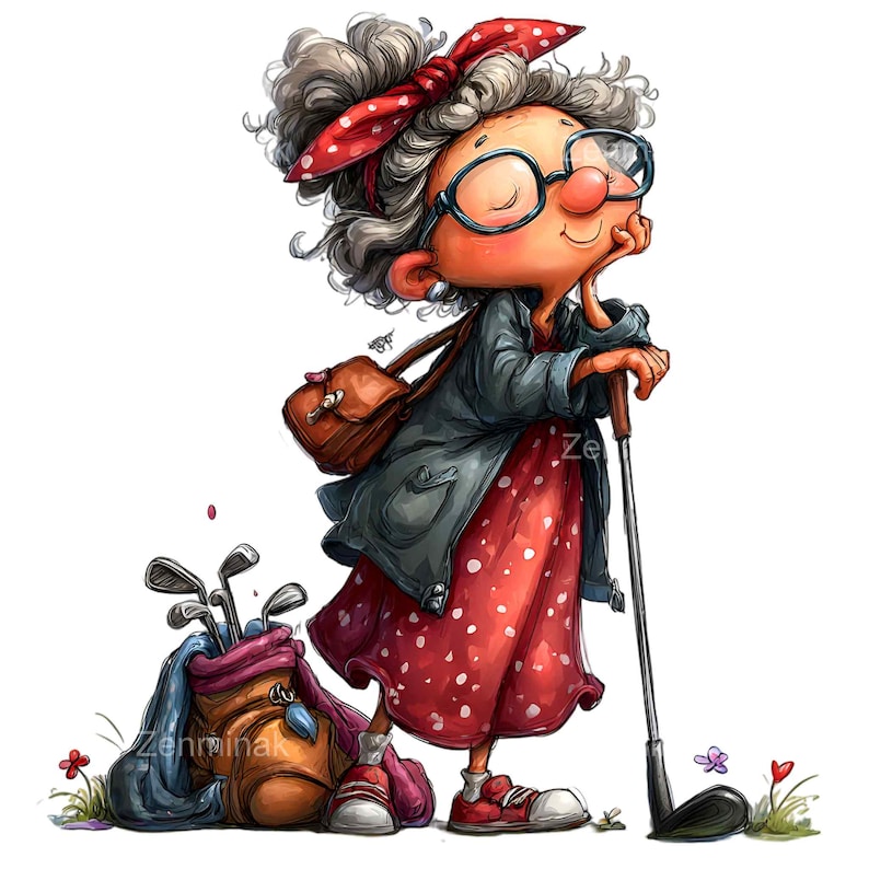 15 PNG Golf Grandma Clipart – Funny Senior Lady PNG – Whimsical Granny ...