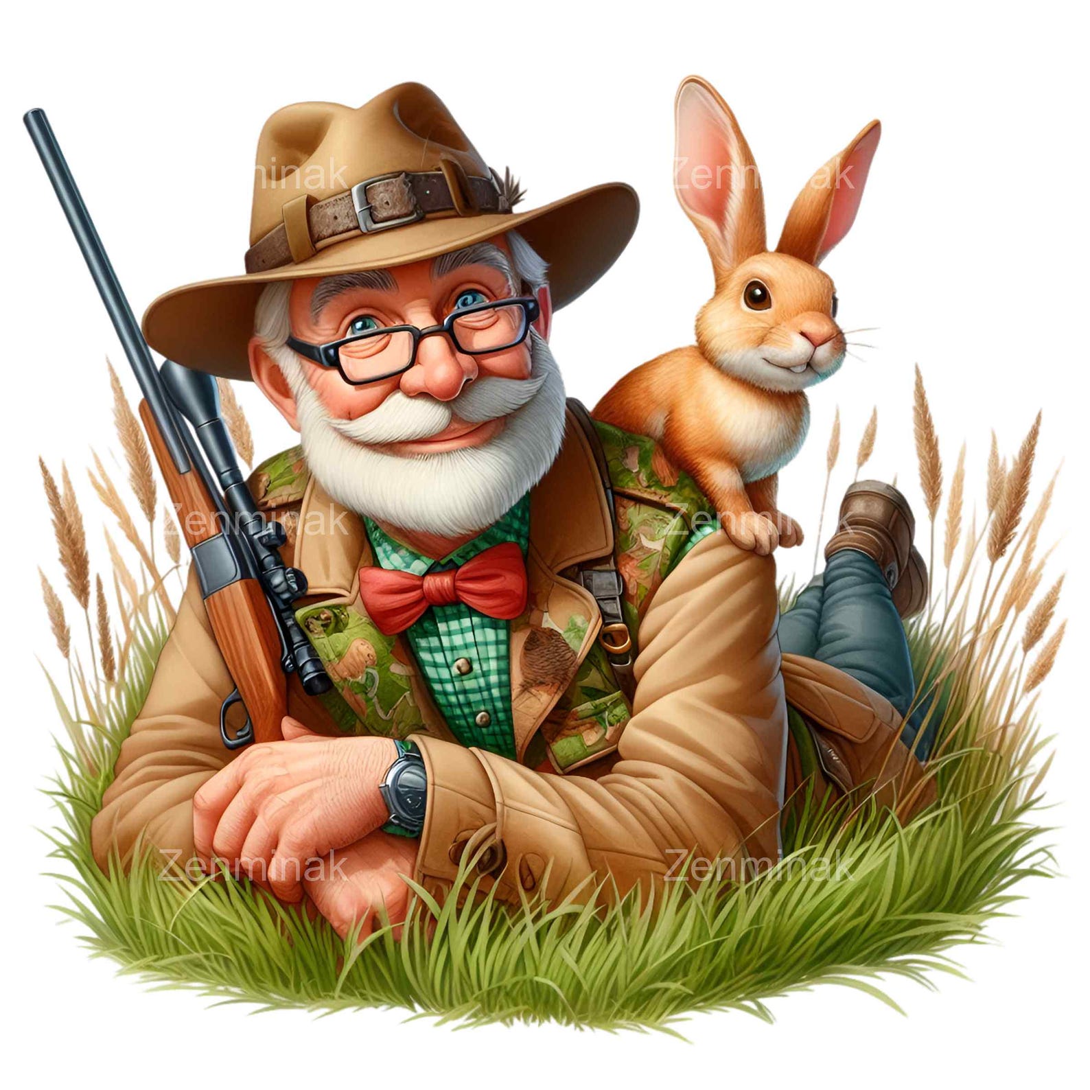 15 PNG Funny Hunter Clipart – Old Man With Dog and Bunny Illustration ...