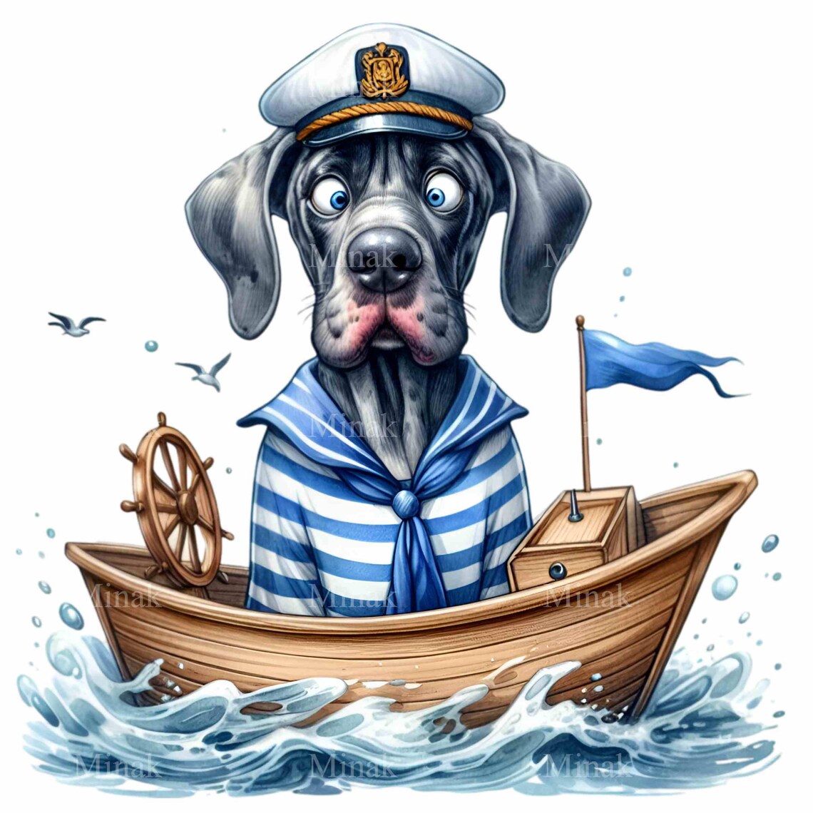 12 PNG Sailor Dane Clipart, Nautical Dog Boat & Seagulls - Etsy