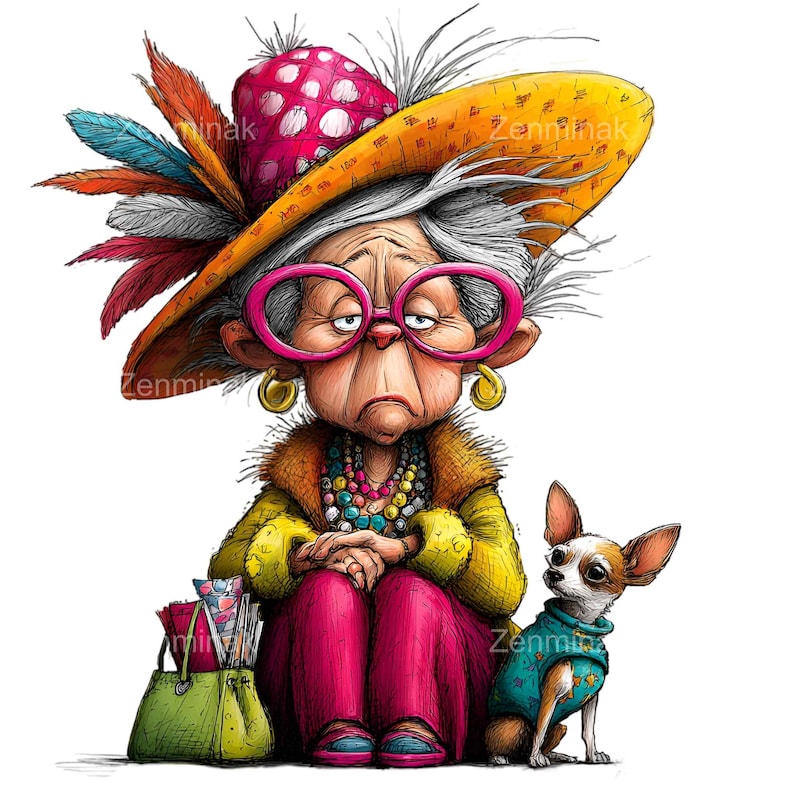 16 png-afbeelding Grumpy Lady – grappige oude vrouw met grote hoed en ...
