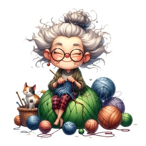Senior Lady Knitting 10 PNG Funny Comics Grandma Crochet Cartoon ...
