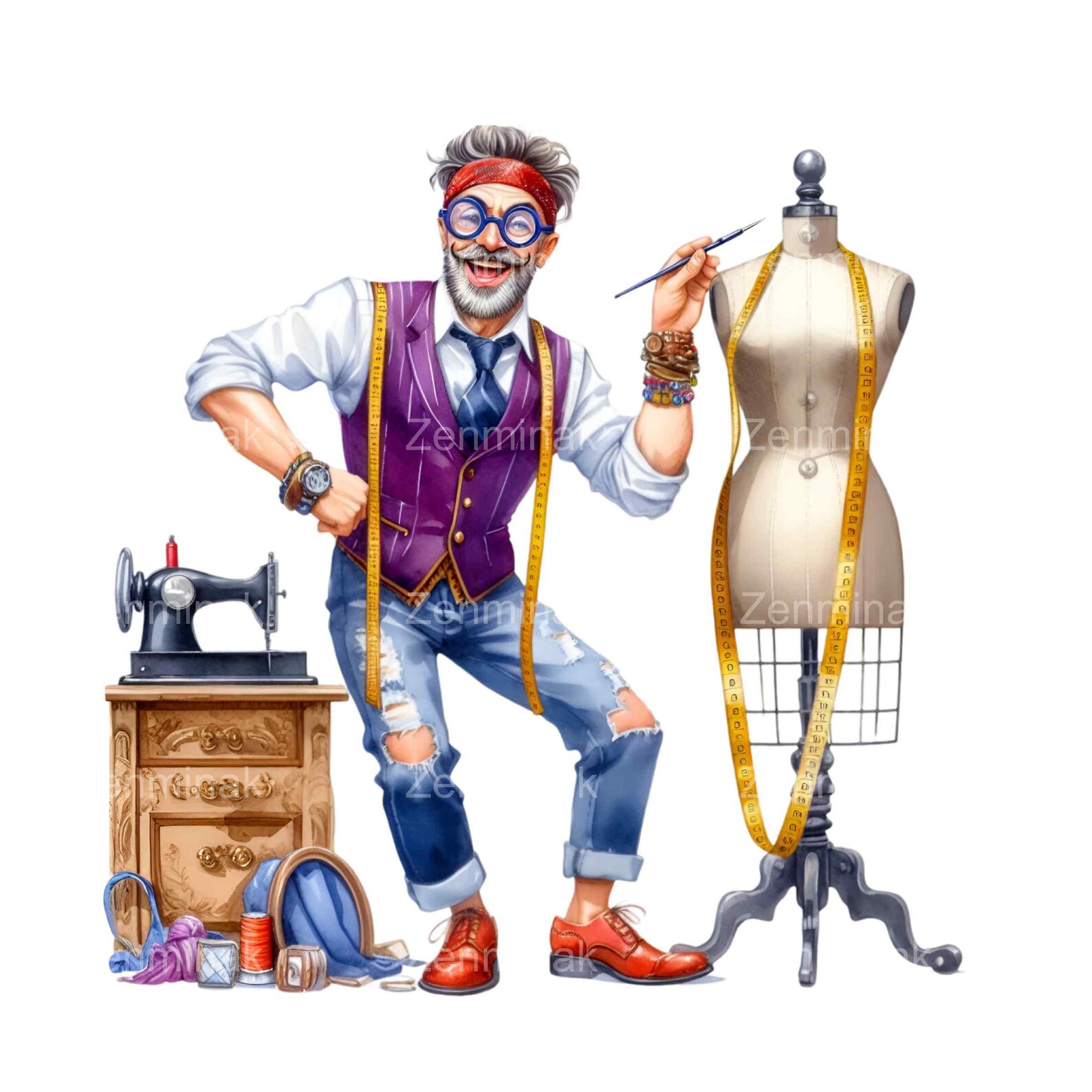 12 PNG Colorful Tailor – Funny Fashion PNG – Eccentric Sewing Clipart ...