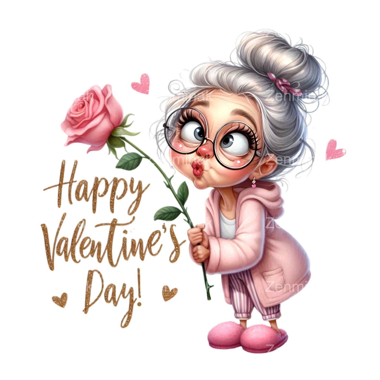 14 PNG Valentine’s Day Grandma Clipart – Funny Old Lady With Rose PNG ...