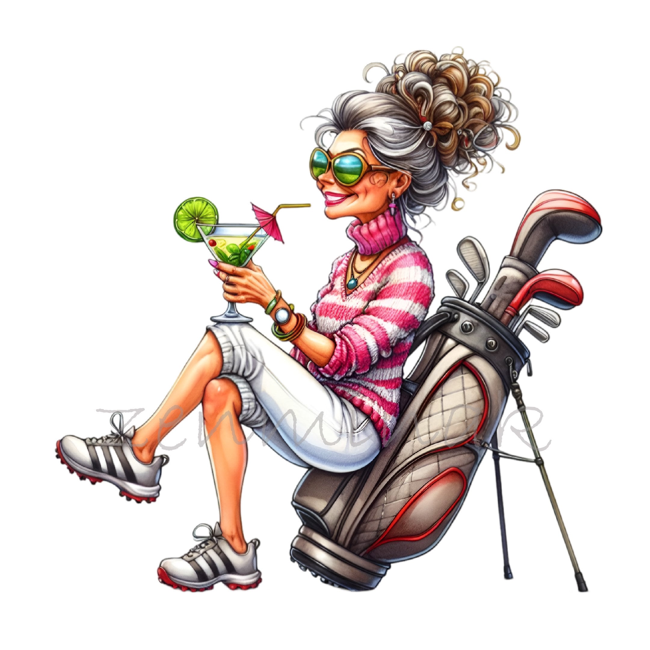 Chic Senior Lady Golfer 12 PNG Clipart | Elegant Woman With Golf Clubs ...
