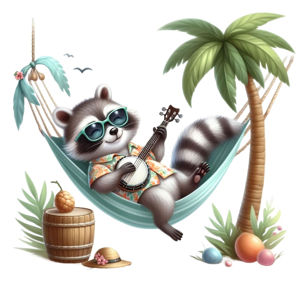 Racoon Clipart, Hammock Clipart, Beach Clipart, Summer Clipart, Banjo ...