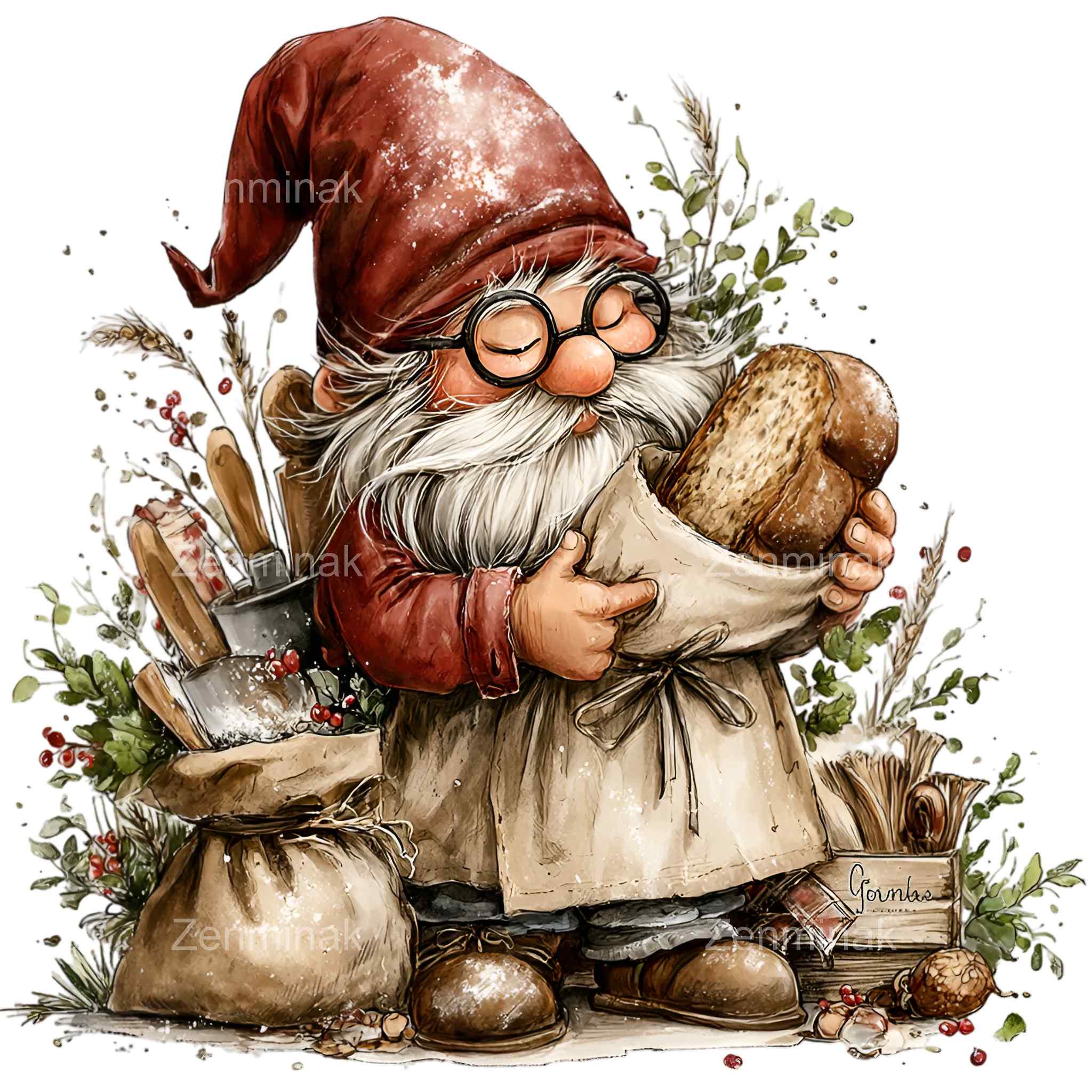 15 PNG Baking Gnome Clipart – Christmas Kitchen PNG With Bread and ...