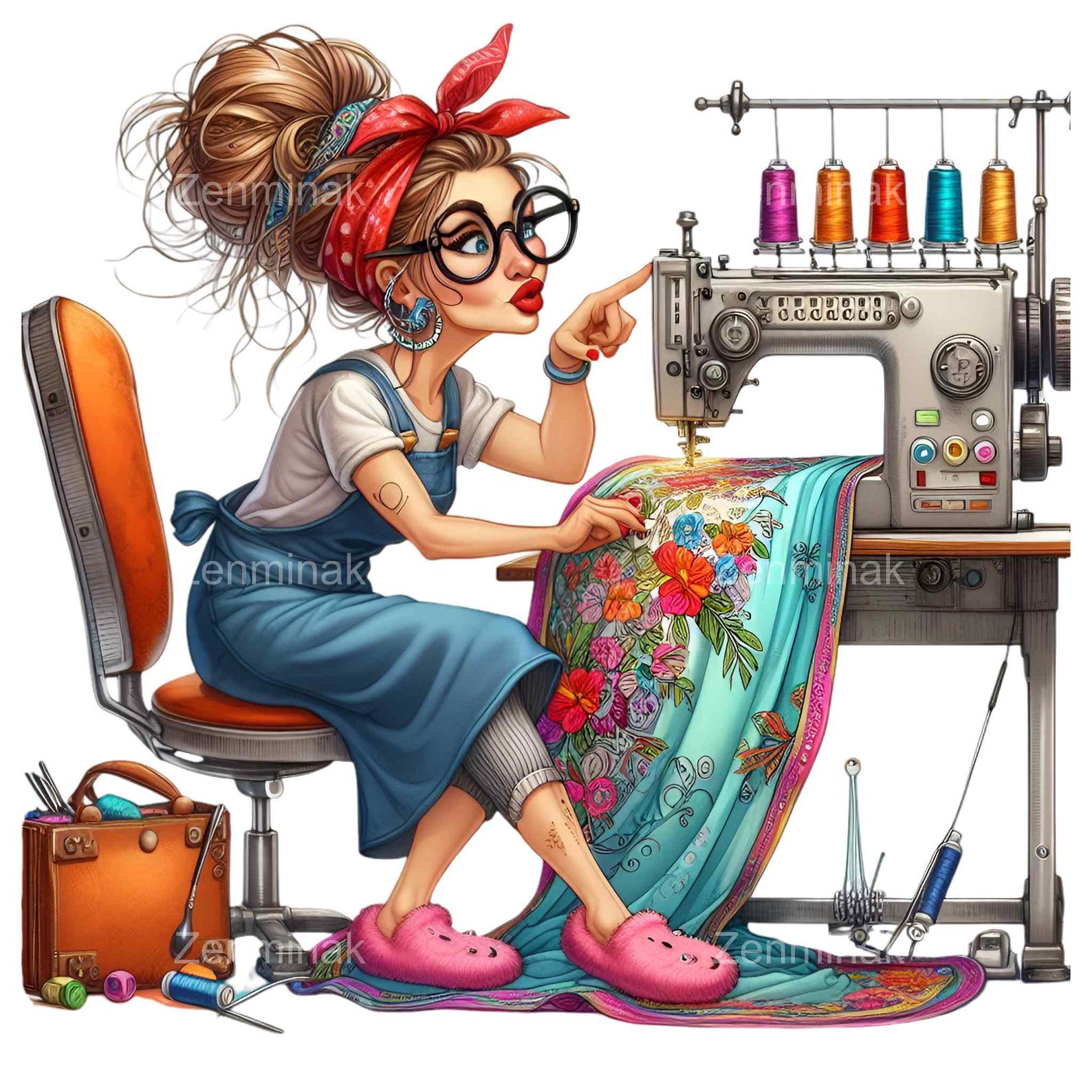 15 PNG Sewing Lady Clipart – Embroidery Woman at Machine – Craft Room ...