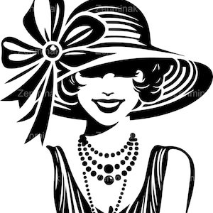 Vintage Flapper Lady SVG Cut File - 5 Elegant Woman With Feathered Hat ...