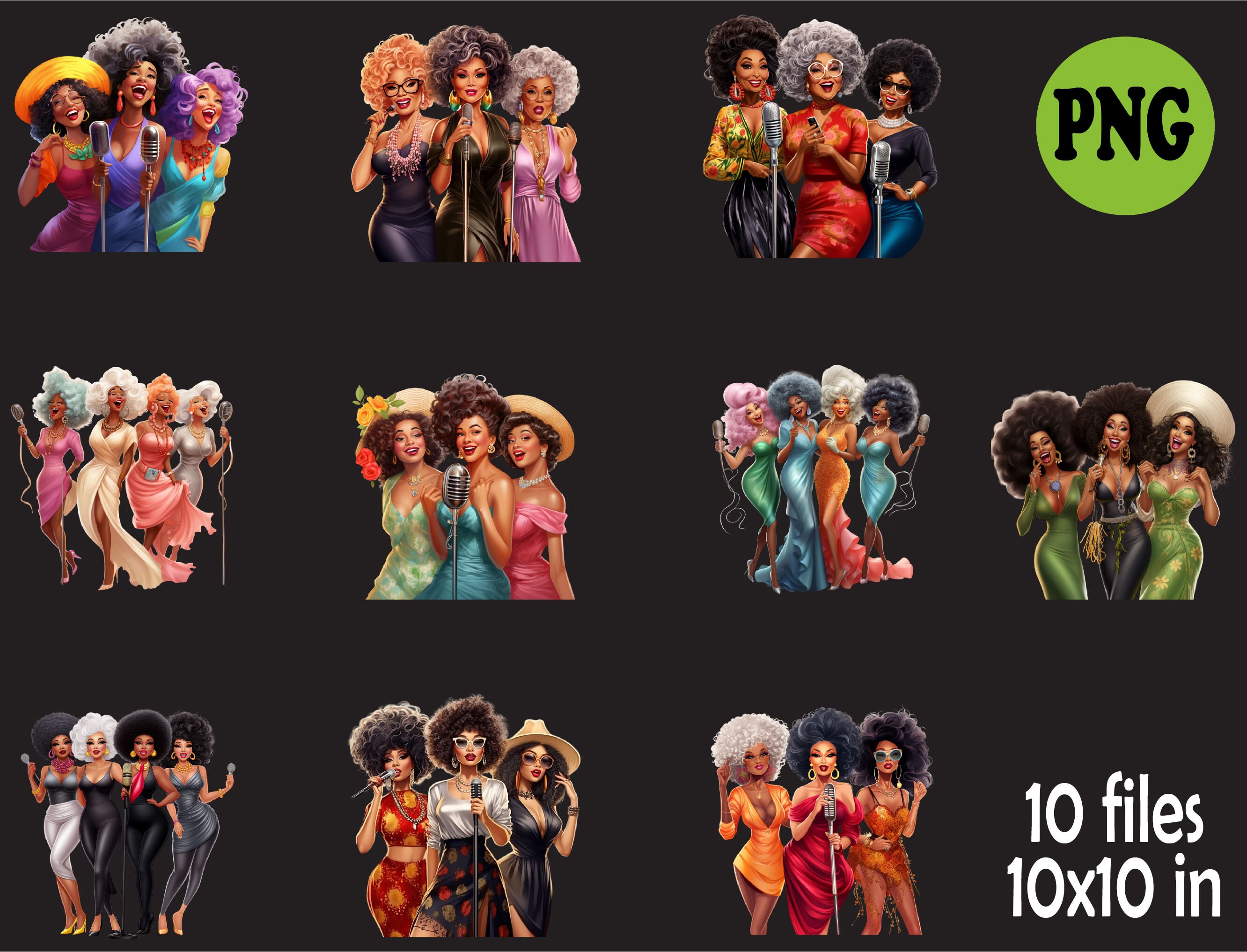 10 PNG Retro Diva Group Clipart – Curvy Women With Microphones PNG ...