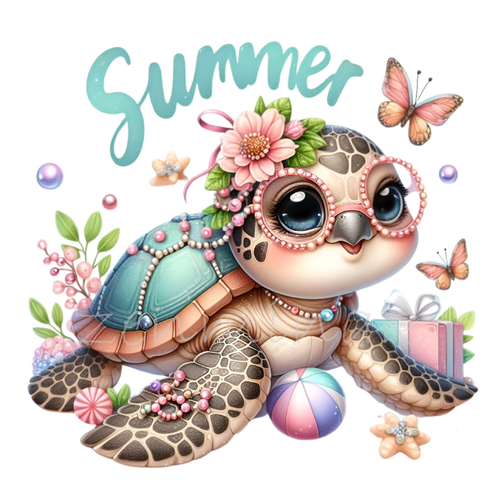 20 PNG Summer Turtle Clipart – PNG Cute Beach Animal Illustration ...