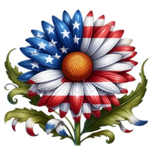 Patriotic Daisies Clipart, 10 PNG American Flag, Veterans Day, Freedom ...