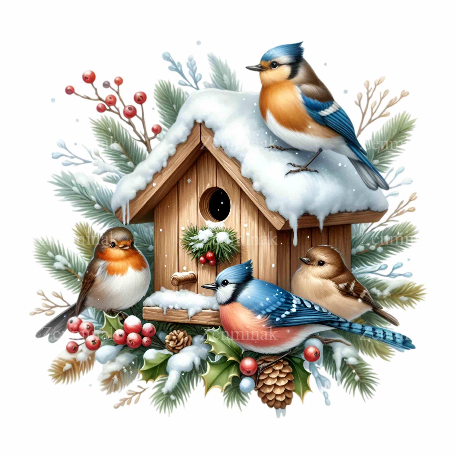 15 PNG Winter Birds Clipart, Wooden Birdhouse Snow - Etsy UK