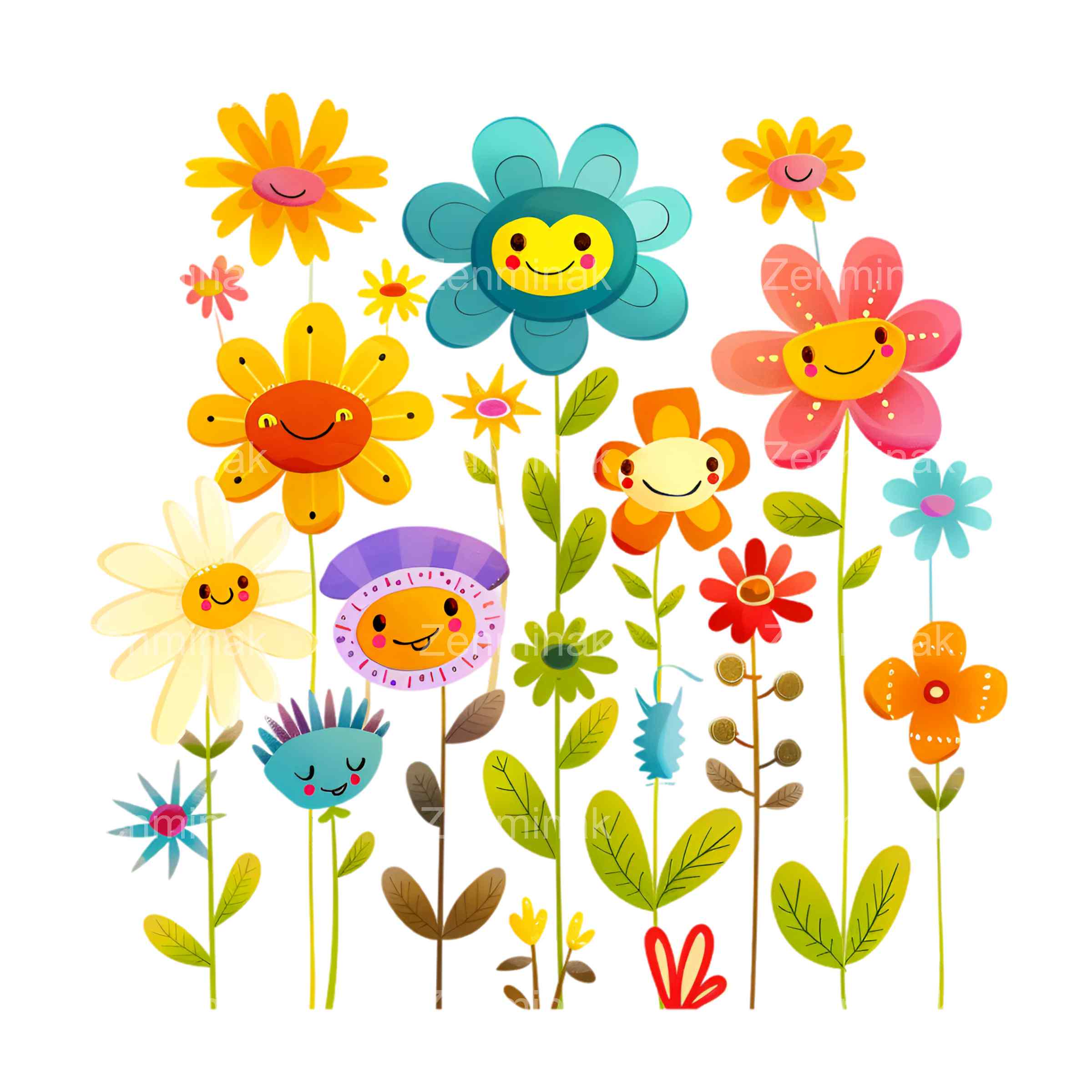 23 PNG Happy Spring Flowers Clipart, Smiling Floral Garden, Kids Nature ...