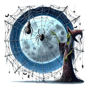 15 Halloween Witch Clipart PNG Flying Broom Moon Spider Web Haunted ...