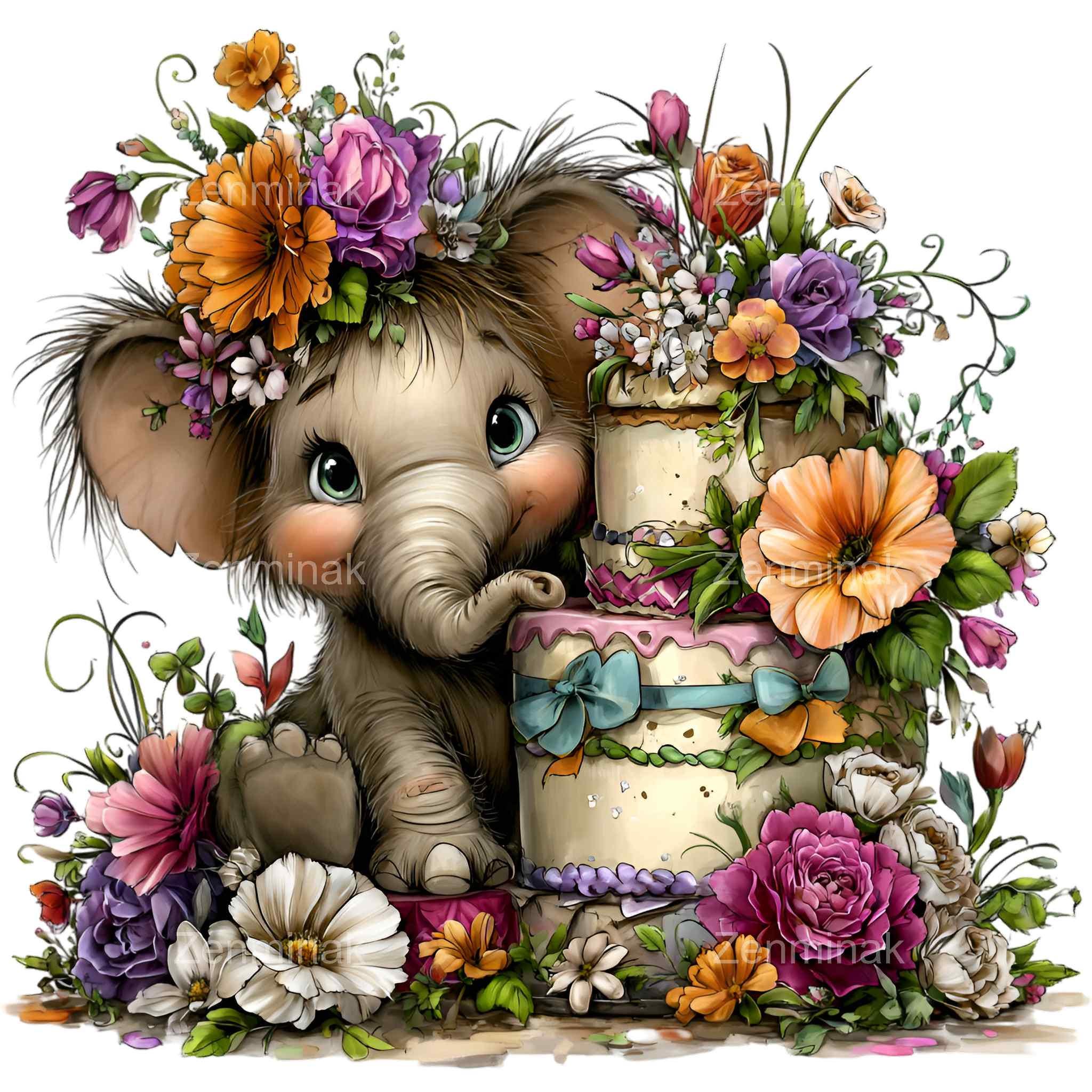 12 PNG Elephant Birthday Clipart – Cute Animal PNG – Baby Shower Cake ...