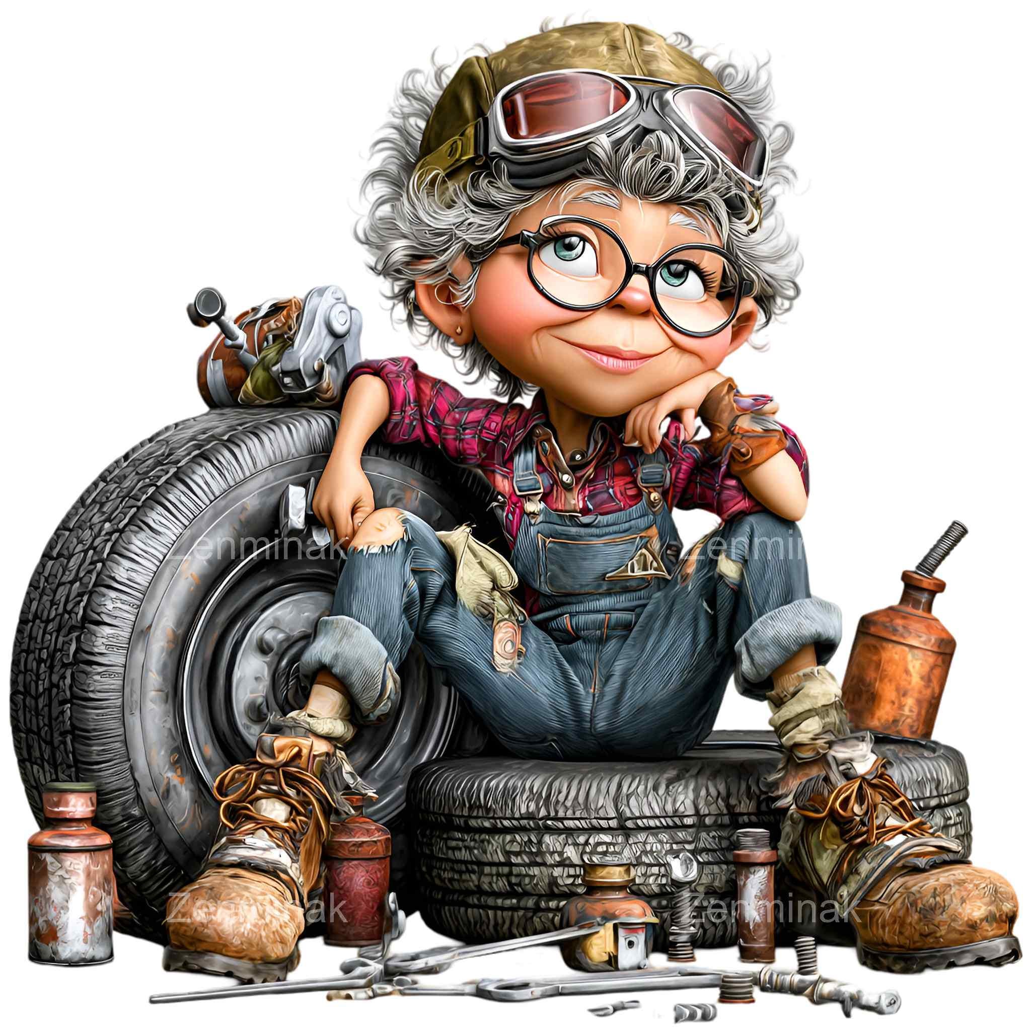 15 PNG Funny Mechanic Lady Clipart – Senior Woman With Wrench and ...