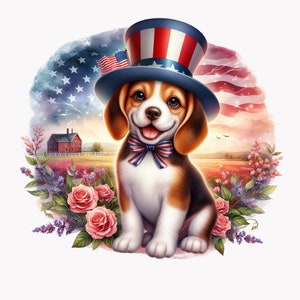 Patriotic Dog Clipart, Beagle Clipart, Independence Day, 4th of July ...