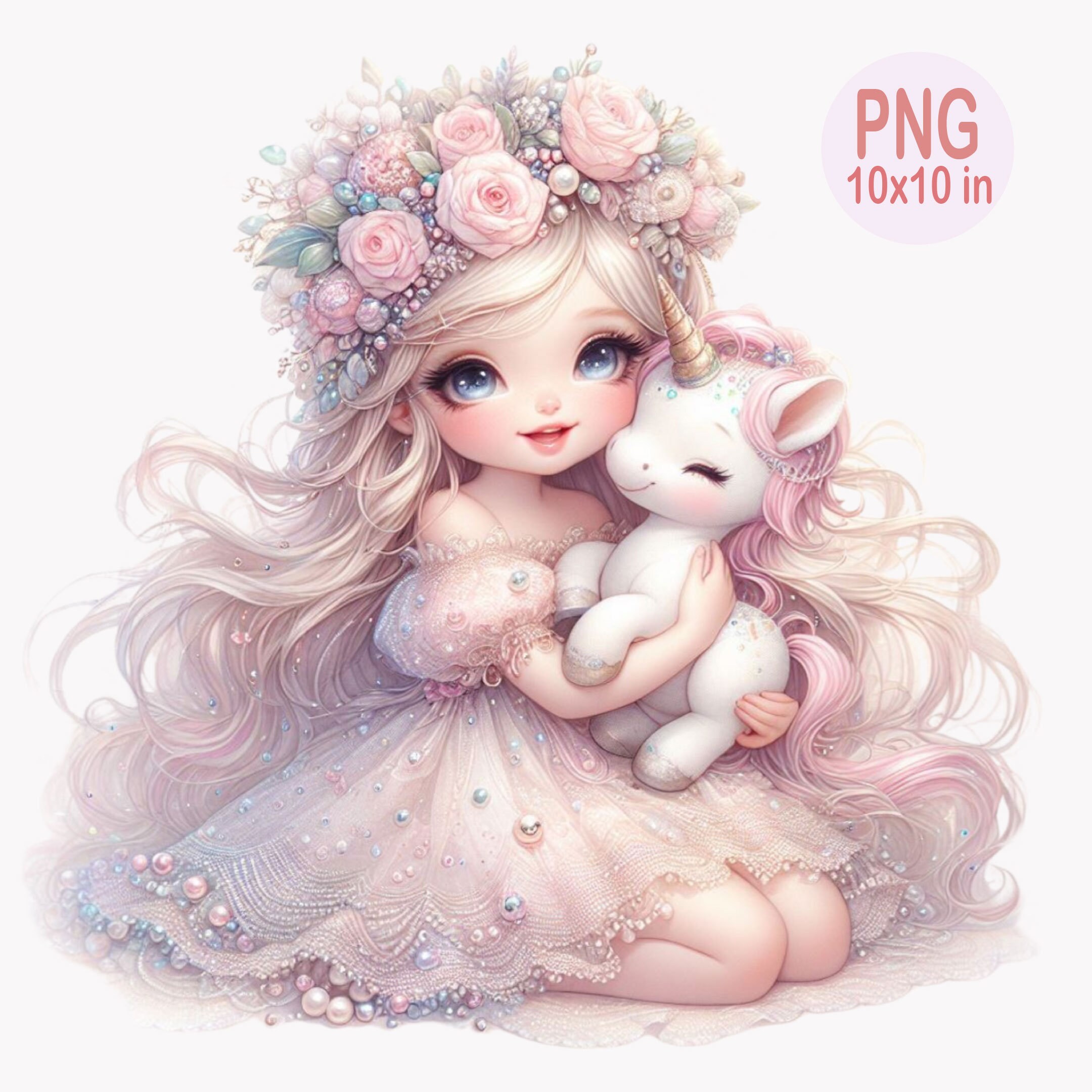 10 PNG Cute Girl With Unicorn PNG Clipart – Fantasy Child Digital ...