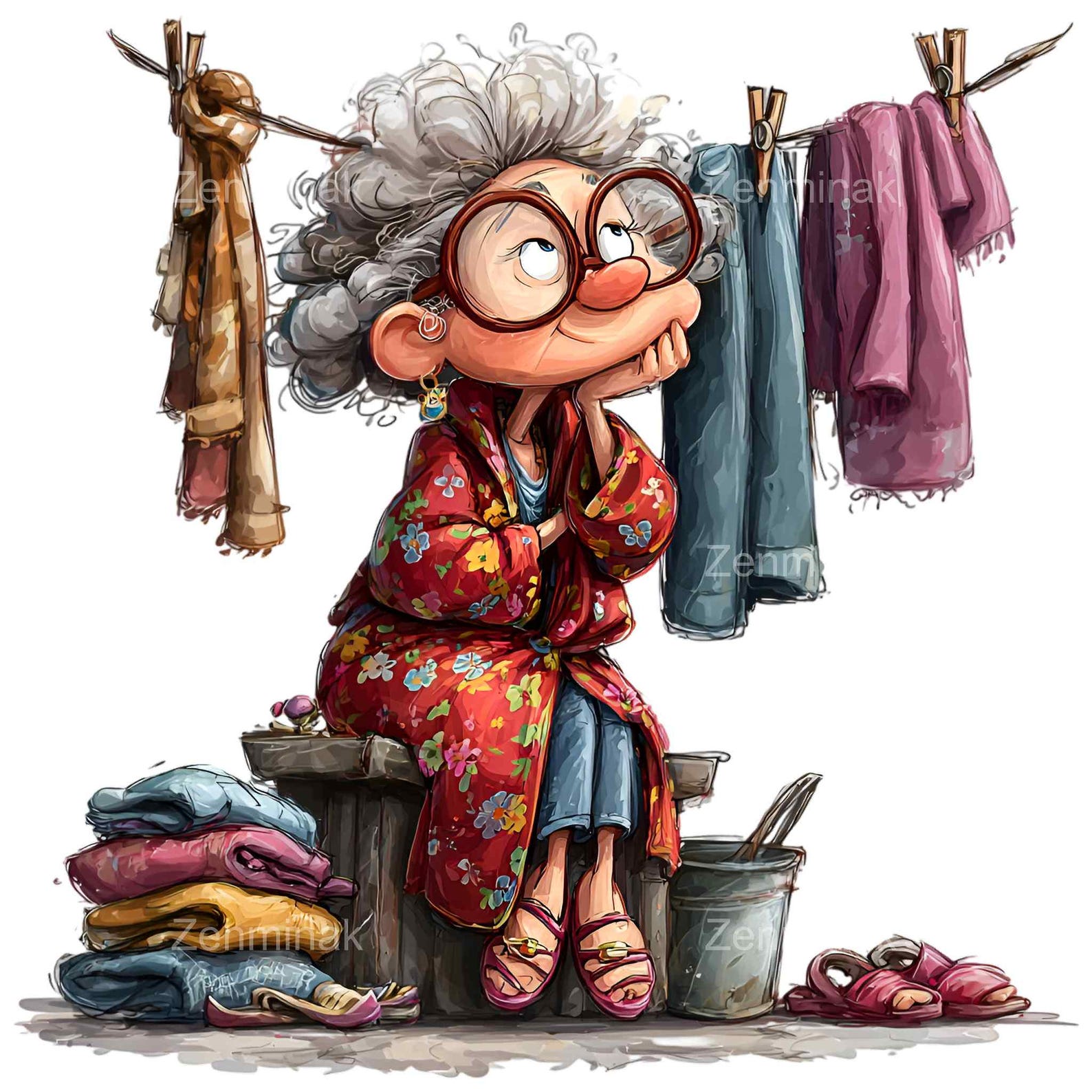 16 PNG Funny Laundry Clipart – Eccentric Grandma PNG – Whimsical ...