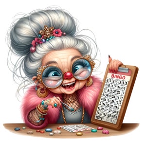 Senior Lady Playing Bingo 12 PNG Funny Comics Cartoon Illustration ...