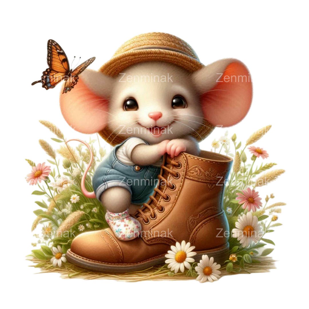 15 PNG Cute Mouse – Baby Mouse in Overalls With Straw Hat & Boot ...