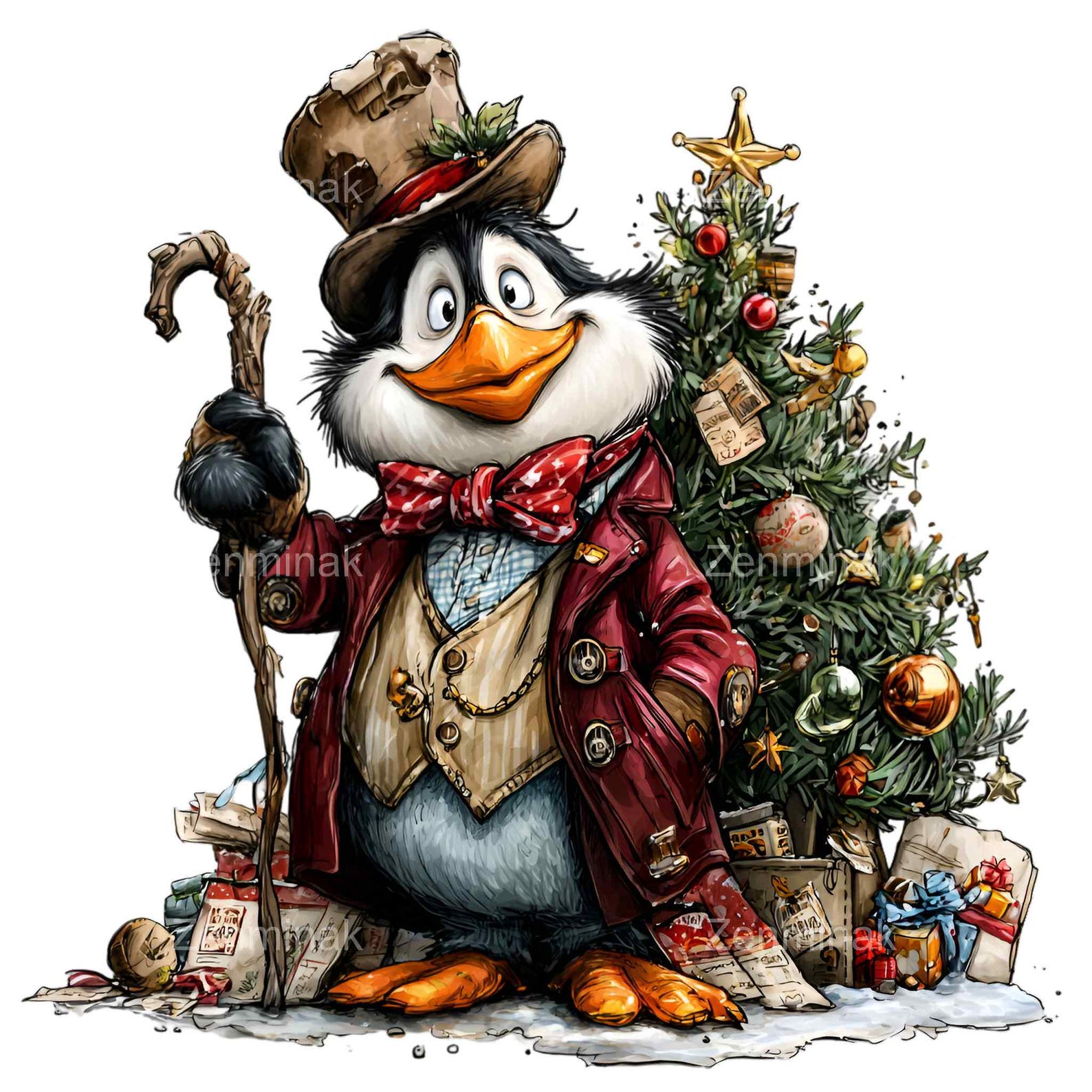 16 PNG Christmas Penguin Clipart – Victorian Animal PNG for Cards ...