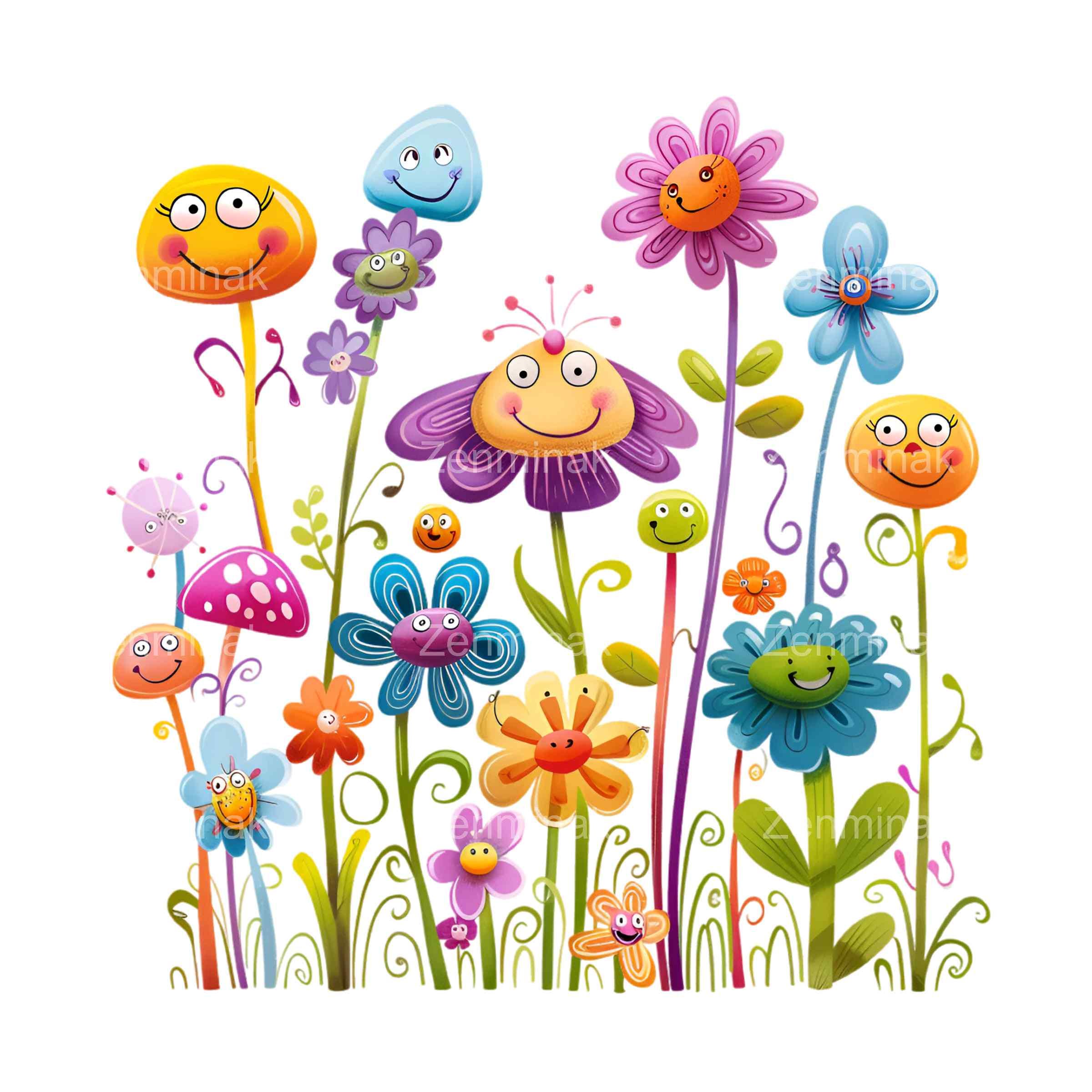 23 PNG Happy Spring Flowers Clipart, Smiling Floral Garden, Kids Nature ...