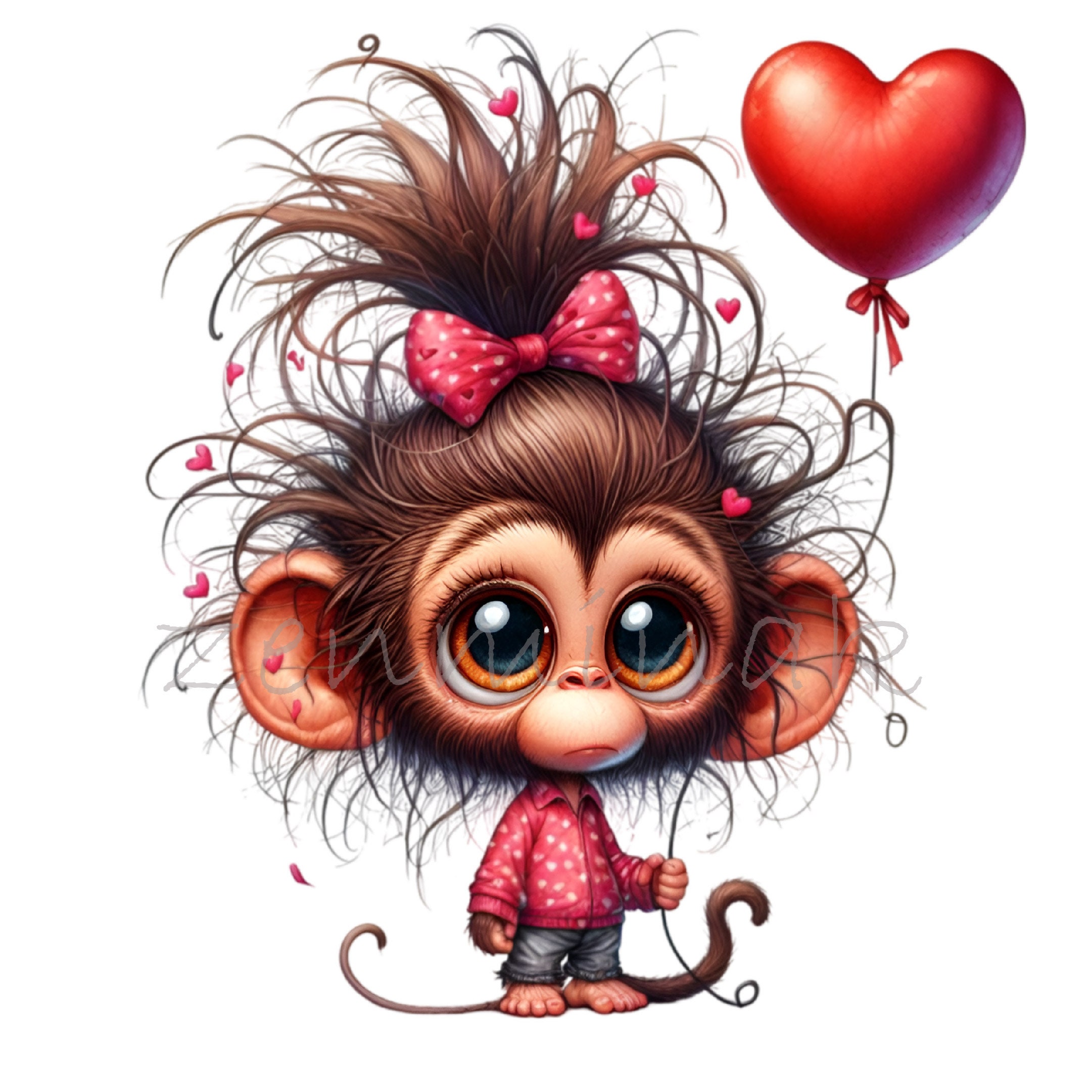 15 PNG Valentine Monkey Clipart With Heart Balloon Watercolor ...