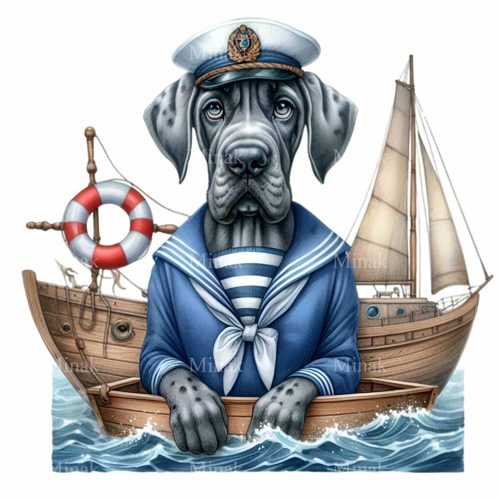 12 PNG Sailor Dane Clipart, Nautical Dog Boat & Seagulls - Etsy