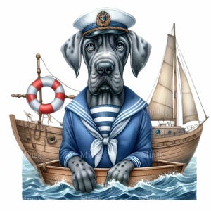 12 PNG Sailor Dane Clipart, Nautical Dog Boat & Seagulls - Etsy
