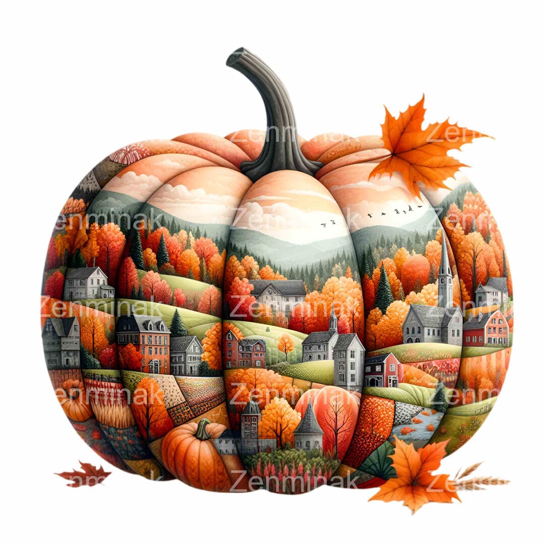 Autumn Pumpkin Village Landscape PNG 15 Fall Harvest Scene With Vibrant ...