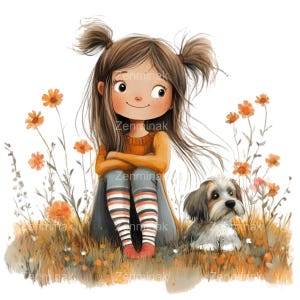 Cute Girl With Puppies PNG Clipart, 10 Whimsical Child and Dog ...