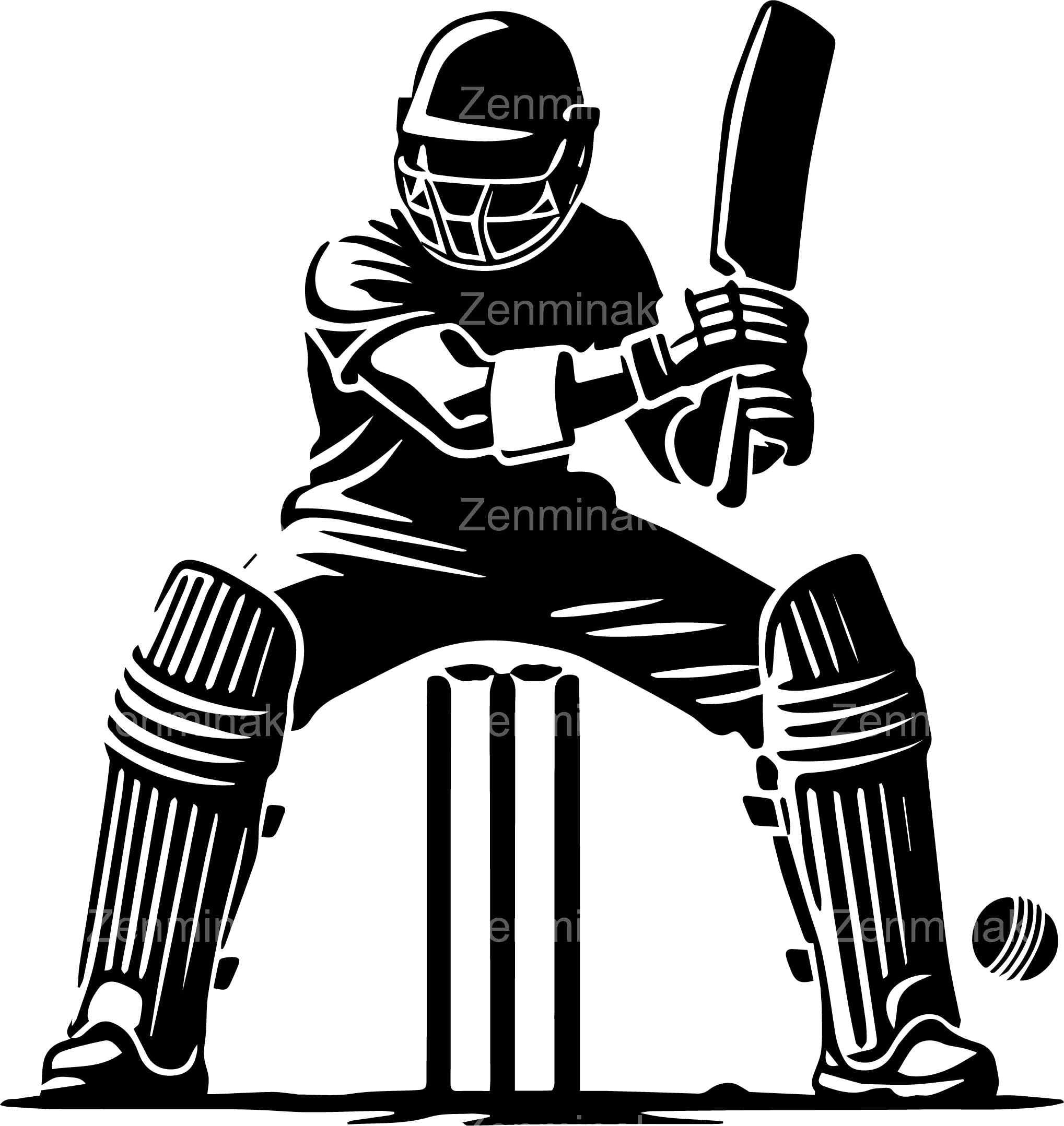 10 Cricket Player SVG Cut File, Batsman Silhouette With Ball and ...
