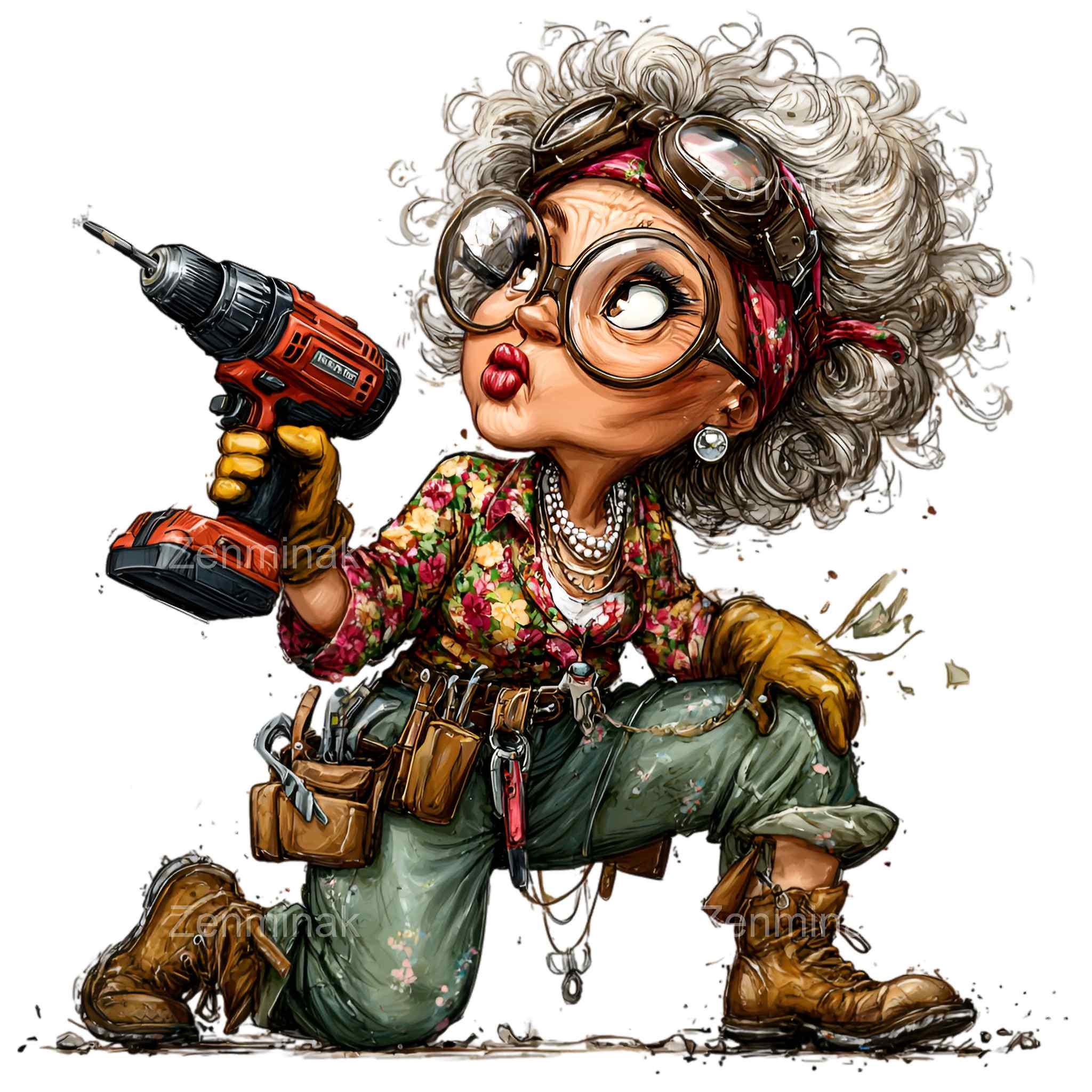 15 PNG Funny Grandma Clipart – Builder Lady PNG – Whimsical Handyman ...