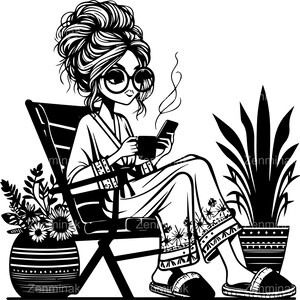 7 SVG Coffee SVG – Relaxed Woman Cut File – Funny Garden Clipart for ...