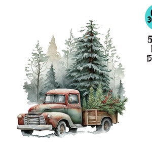 Christmas Tree Farm Clipart PNG Watercolor Winter Truck Sublimation - Etsy