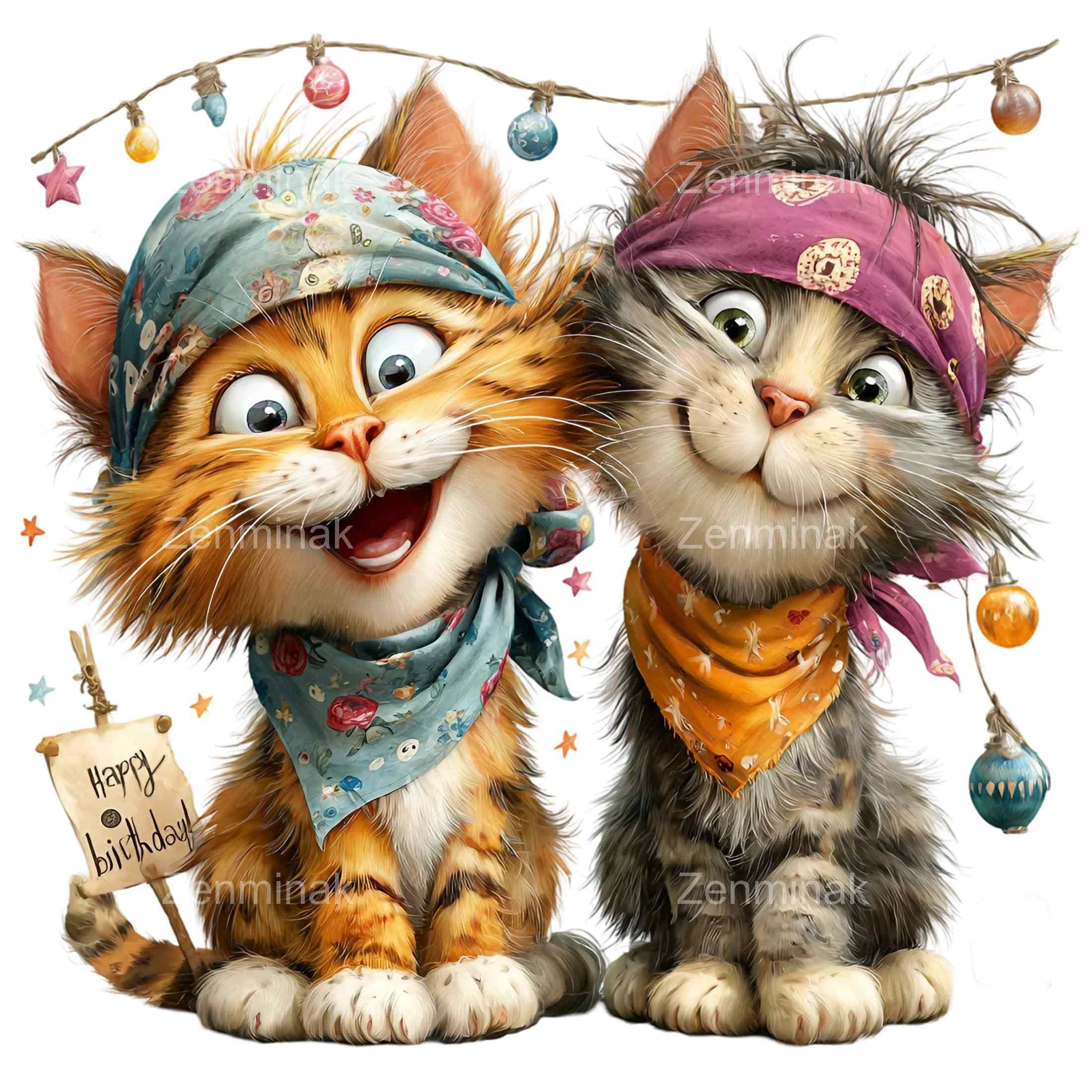 14 PNG Funny Birthday Cats Clipart – Cute Party Cat PNG – Whimsical ...