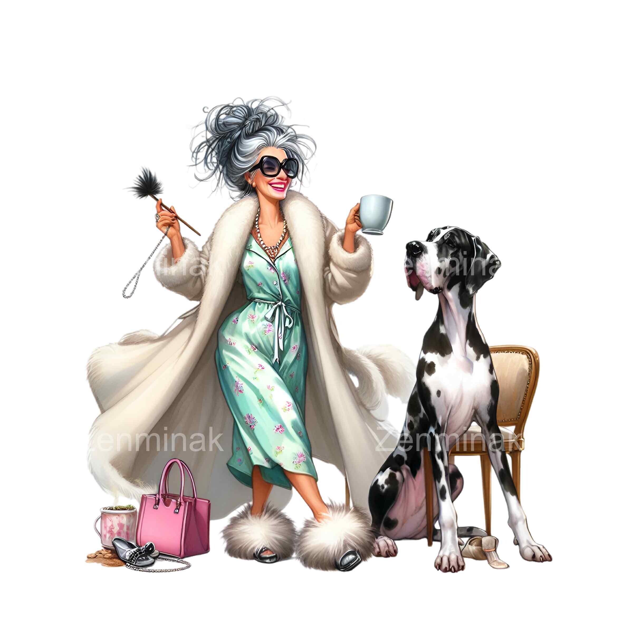 19 PNG Elegant Lady and Dog Clipart – Woman in Pink Robe With Great ...
