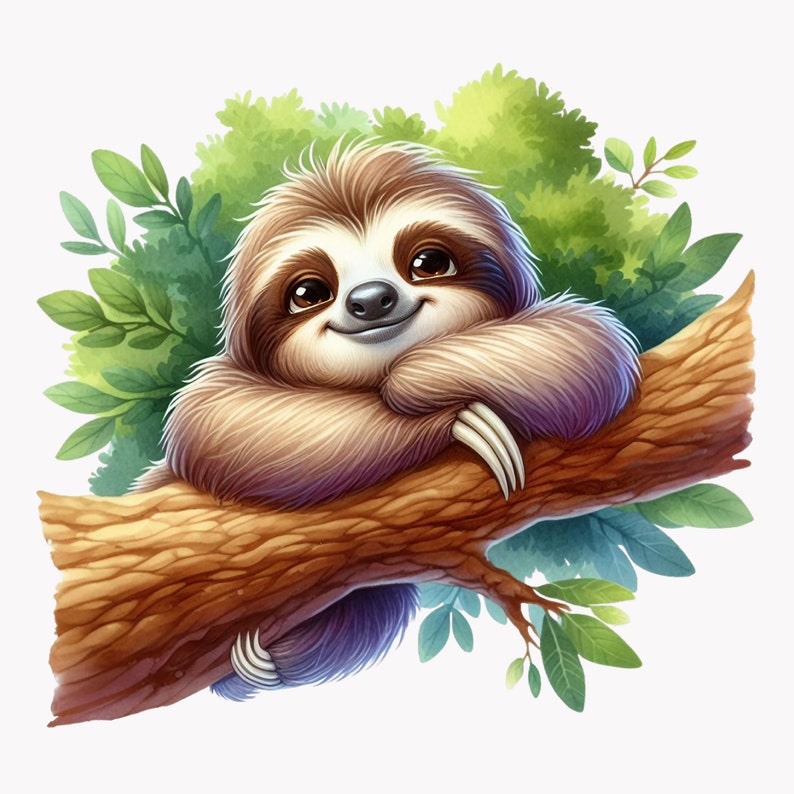 10 PNG Baby Sloth Clipart – Smiling Jungle Animal on Tree for Nursery ...