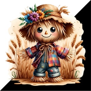 Scarecrow Clipart 14 PNG Sunflower Field Background, Rustic Harvest ...