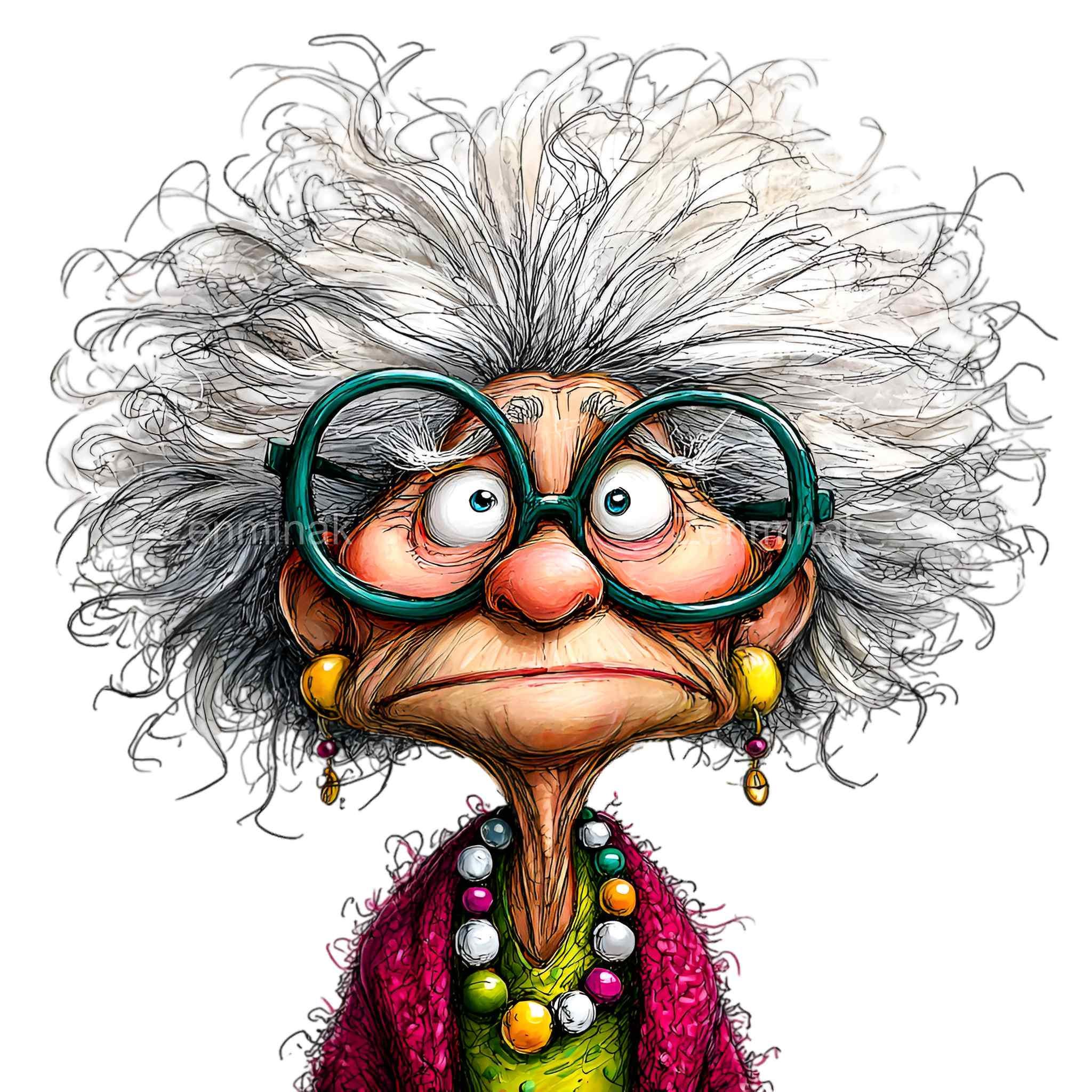 16 PNG Funny Grandma Clipart – Eccentric Senior Lady With Big Glasses ...