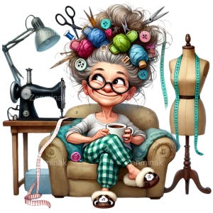 15 PNG Funny Sewing Lady – Crazy Seamstress Clipart – Humorous Crafting ...