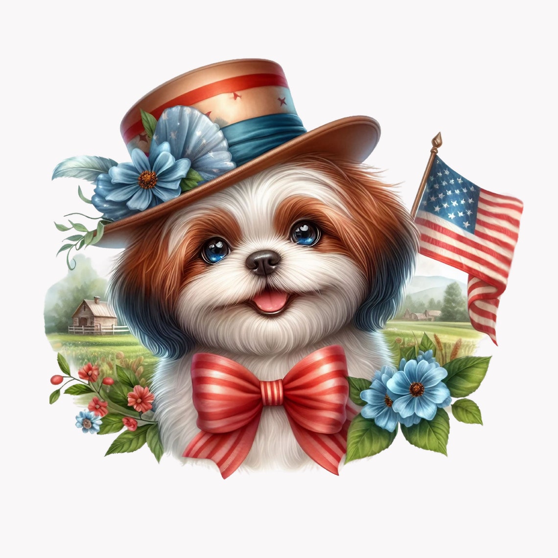 10 PNG Patriotic Shih Tzu, Fourth of July Dog Clipart, American Flag ...