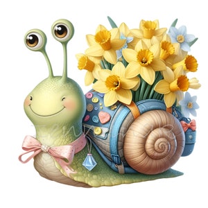 10 Cute Snail With Flowers PNG Clipart, Daffodils and Gifts on Shell ...
