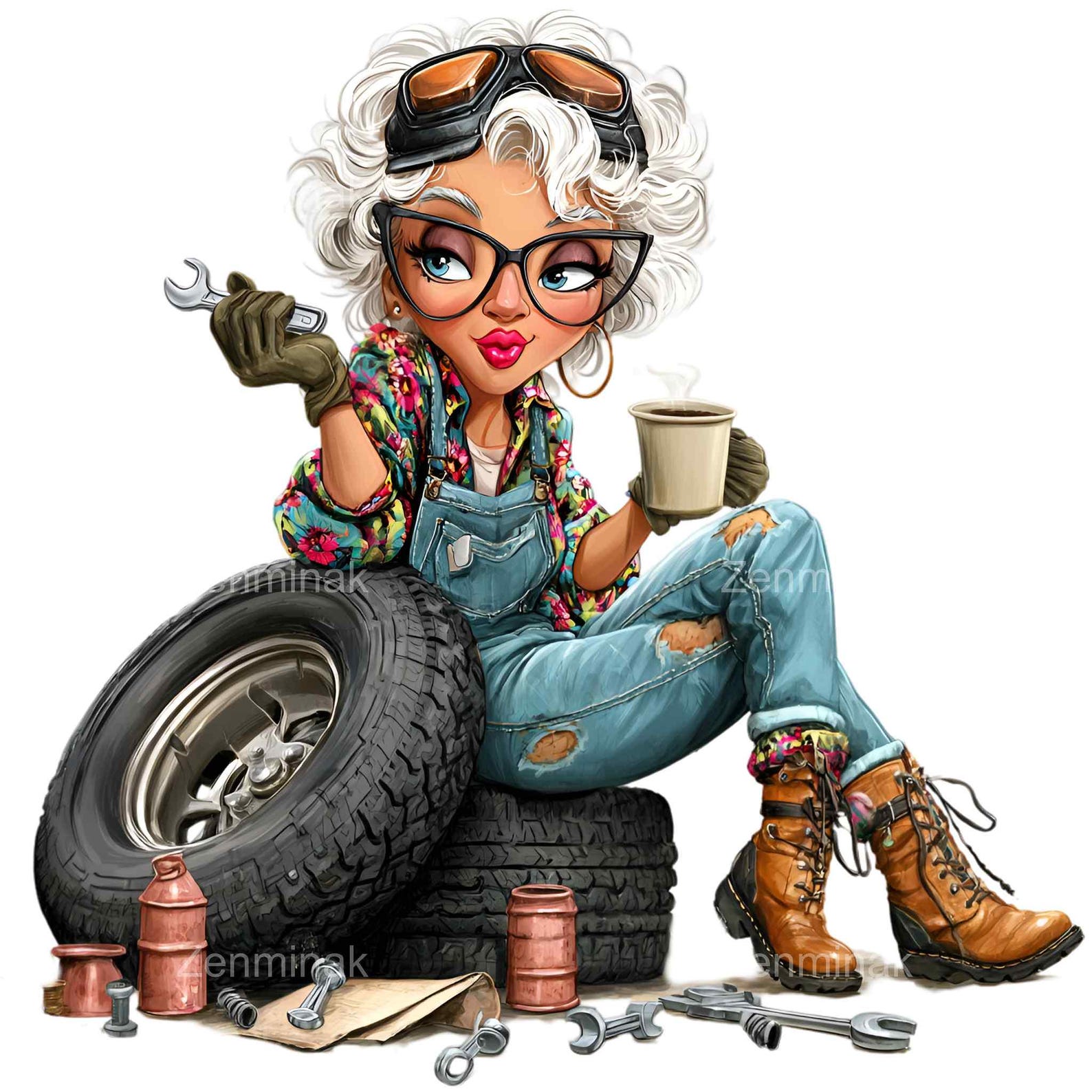 15 PNG Funny Mechanic Lady Clipart – Senior Woman With Wrench and ...