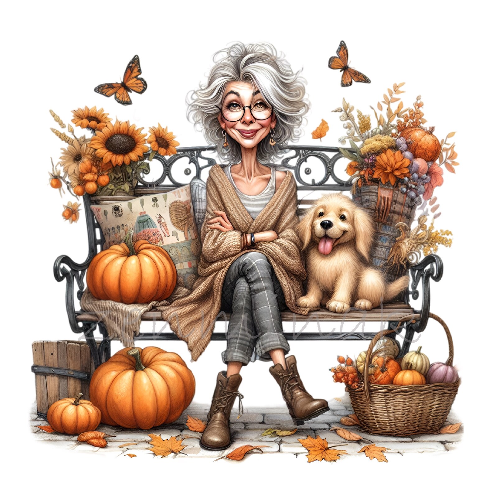 10 PNG Golden Retriever Autumn Garden Woman Pumpkin Bench Floral - Etsy