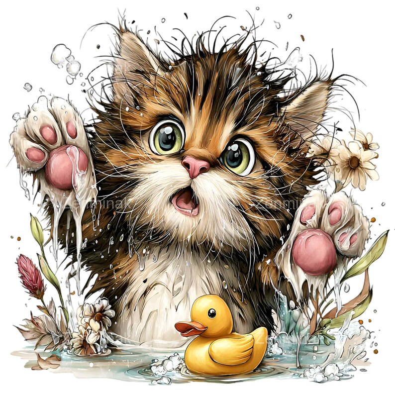 10 PNG Funny Kitten Bath, Messy Hair Cat Clipart - Etsy